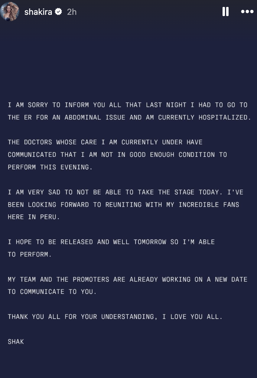 Shakira hospitalized with an abdominal condition, cancels concert – NBC ...